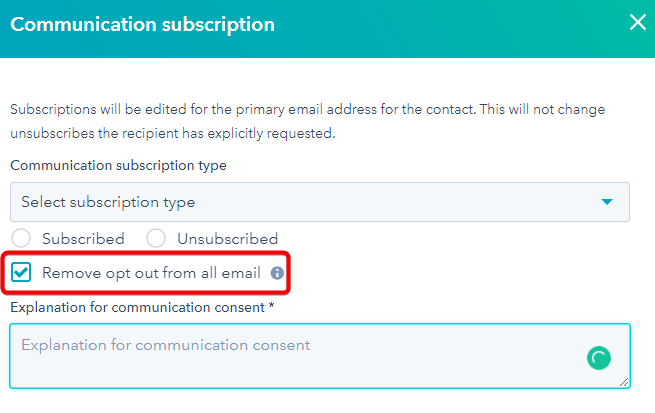 Resubscribing a contact who unsubscribed from marketing emails in HubSpot